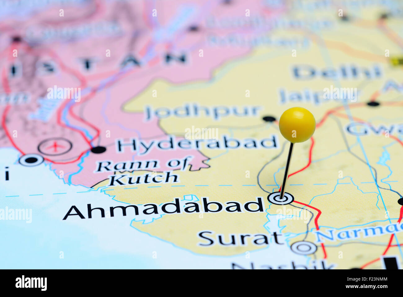 Ahmadabad pinned on a map of Asia Stock Photo - Alamy