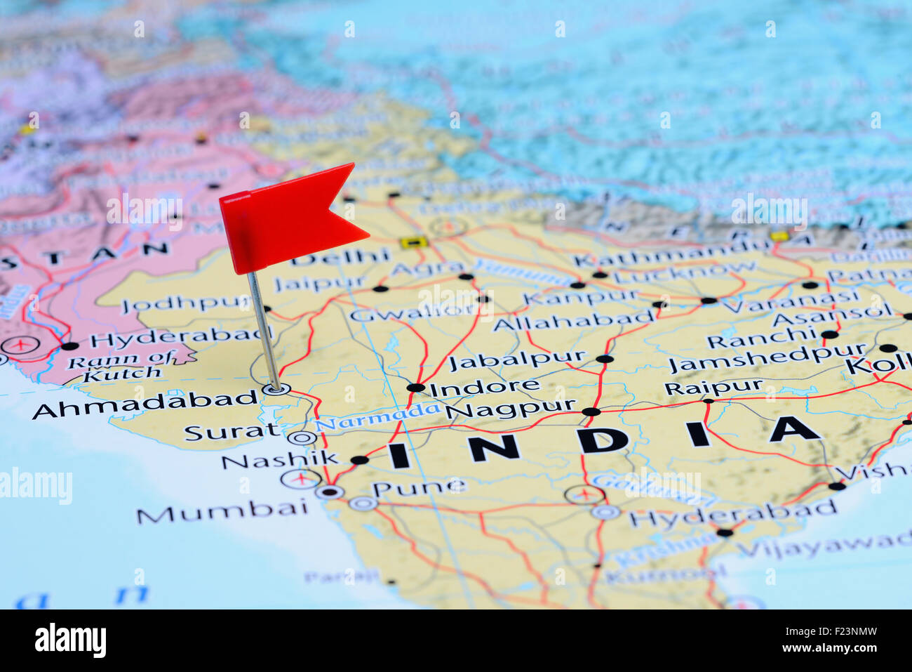 Ahmadabad pinned on a map of Asia Stock Photo - Alamy