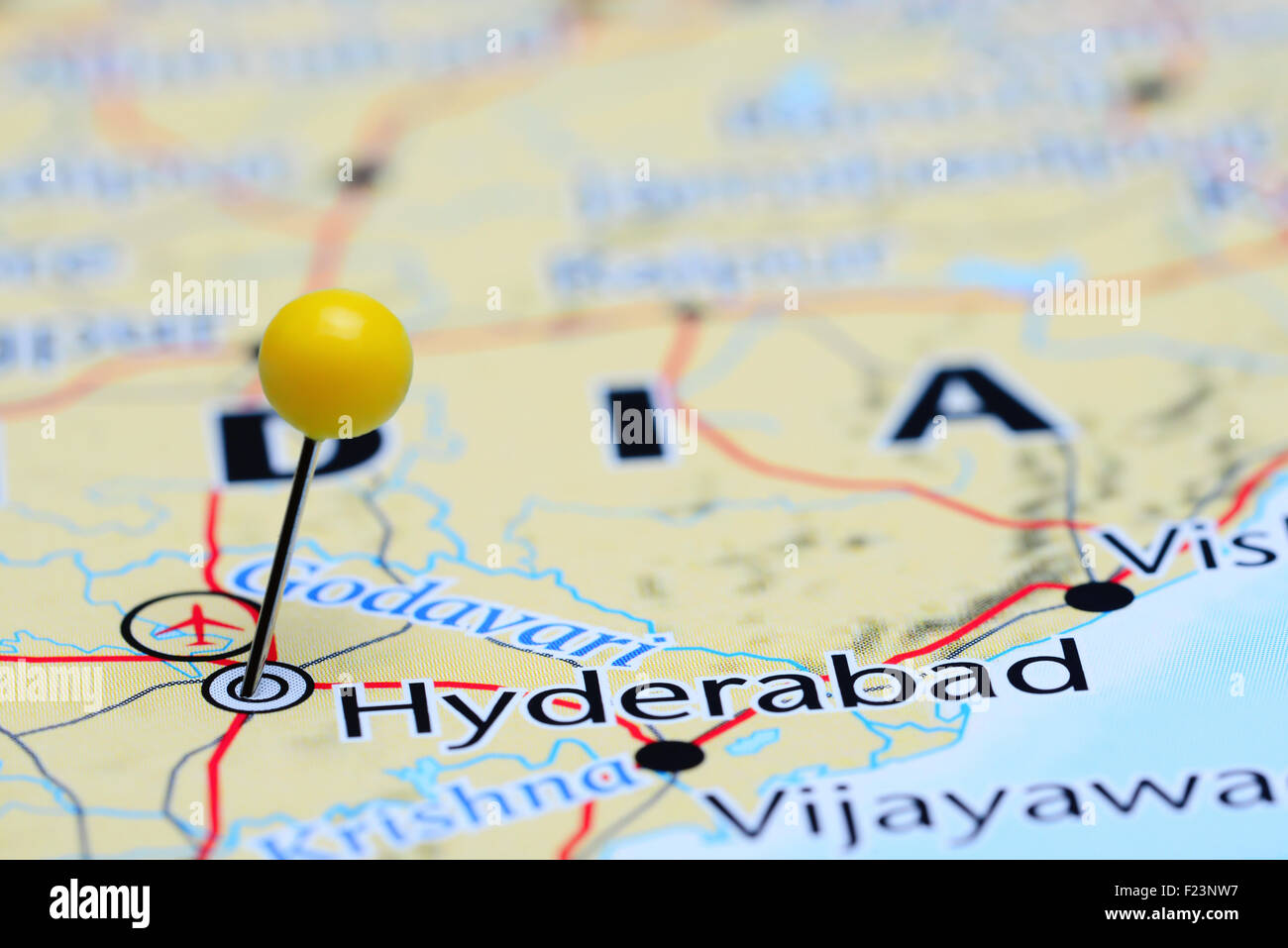 Hyderabad pinned on a map of Asia Stock Photo - Alamy