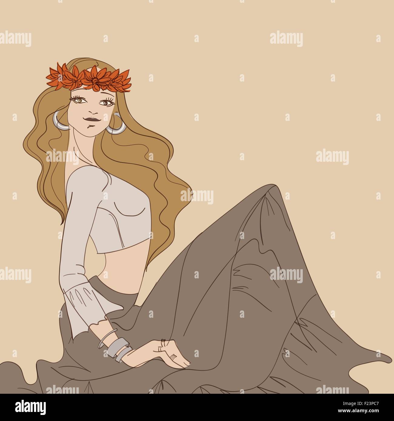 Flower power bohemian hippie chic girl Stock Vector Image & Art - Alamy