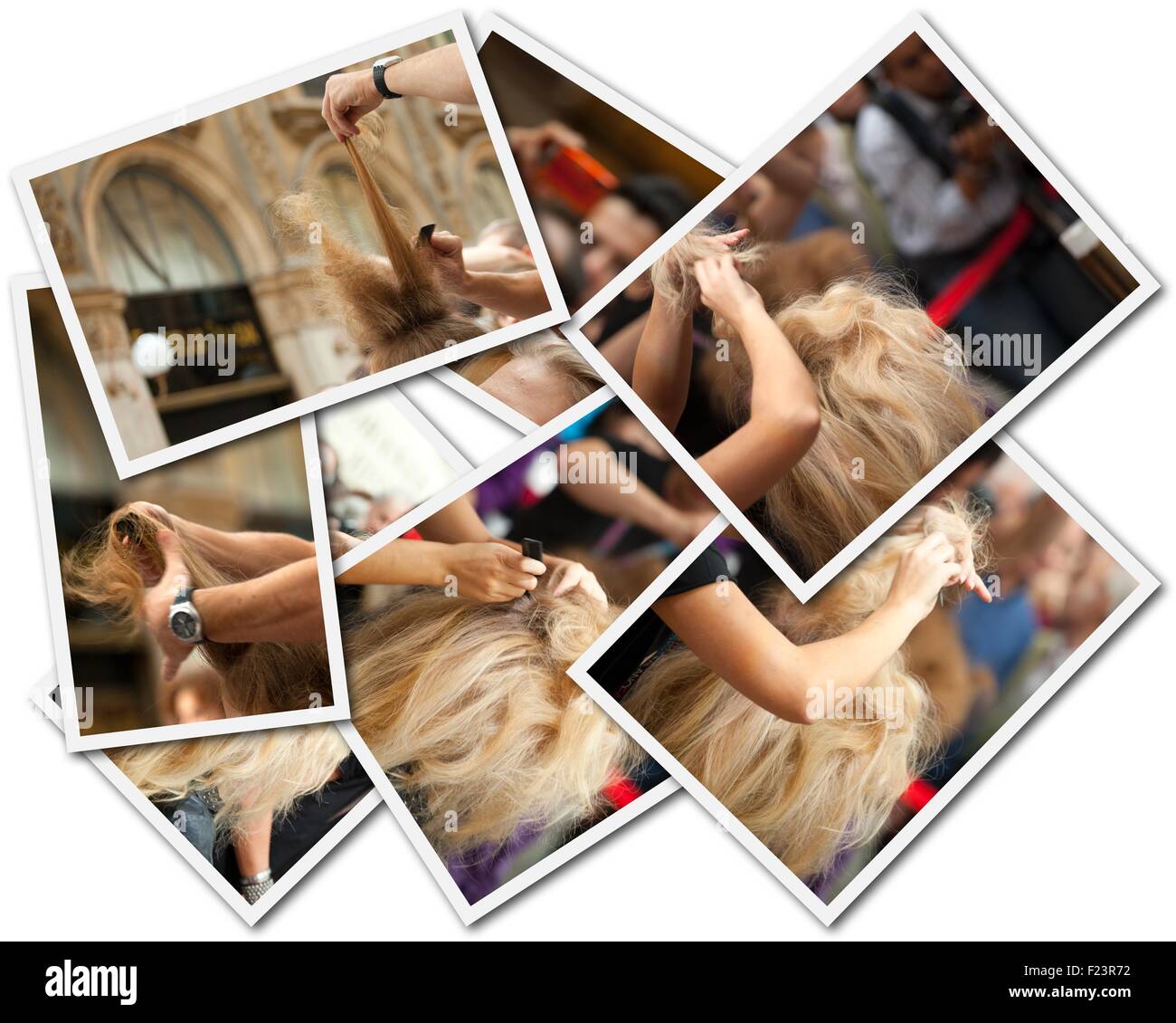 Hair Stylist, photo collage on white Stock Photo - Alamy