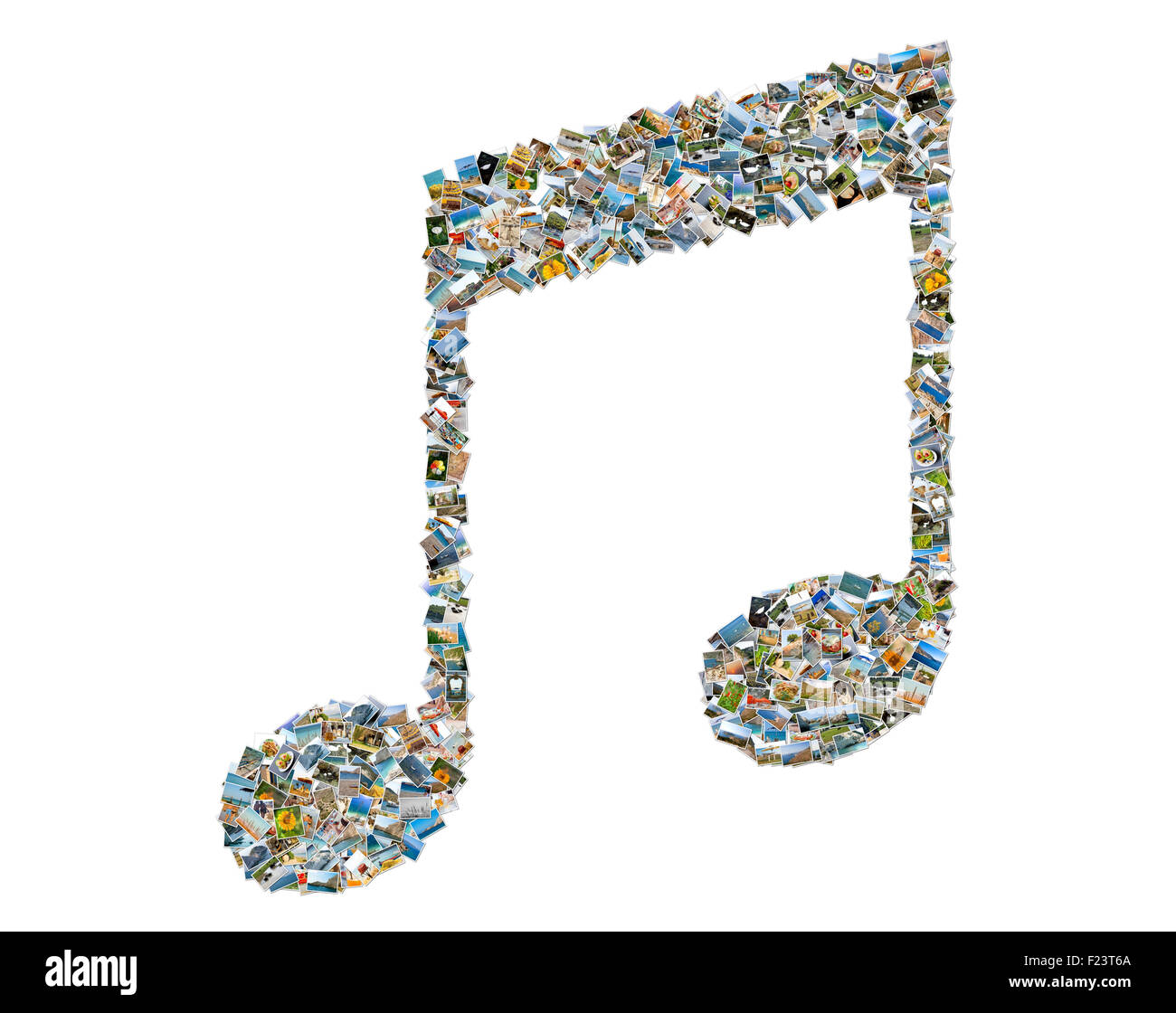 Musical note sign, photo collage isolated on a white background Stock ...