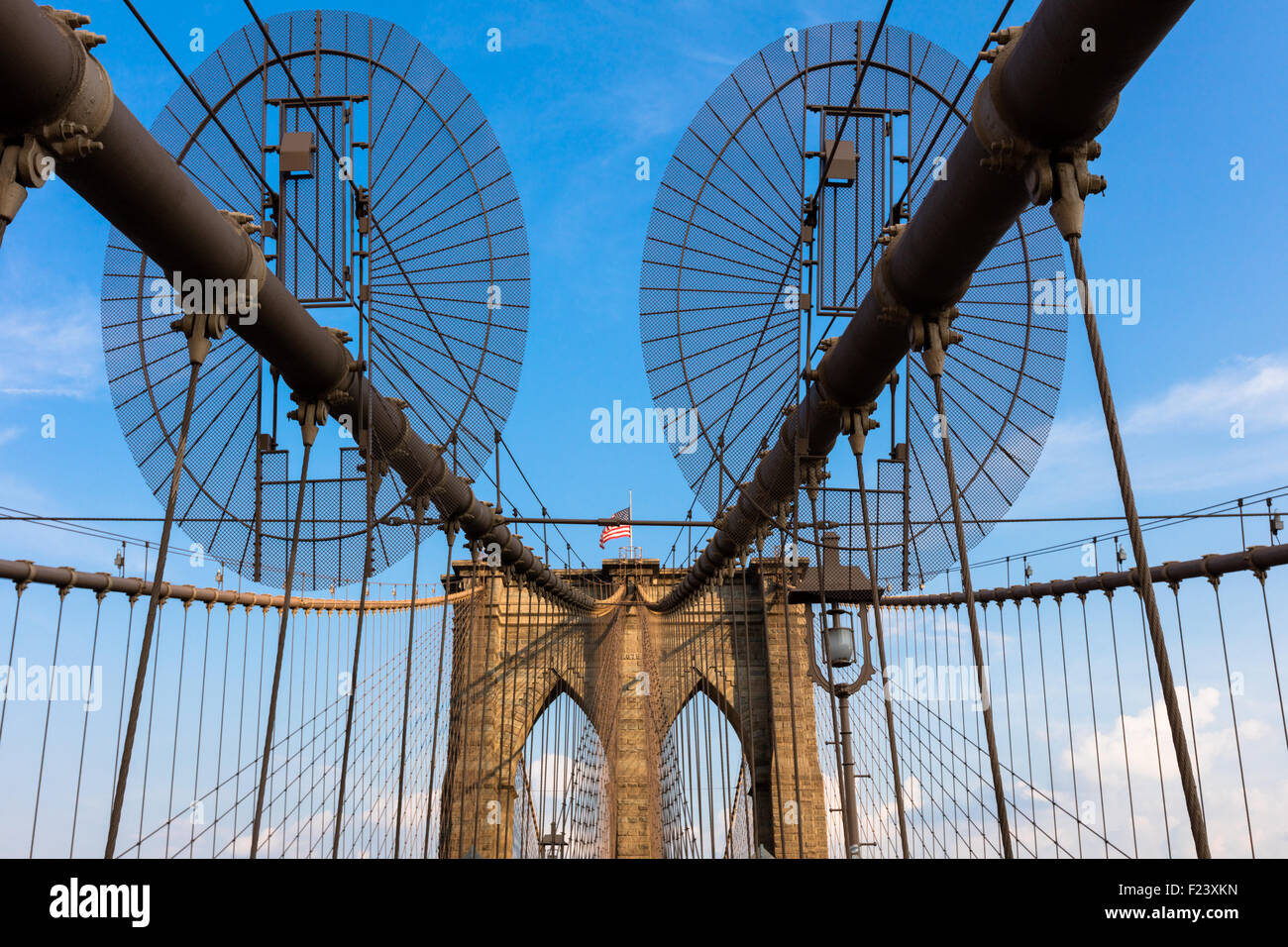 The Brooklyn Bridge is a hybrid cable-stayed/suspension bridge in New ...