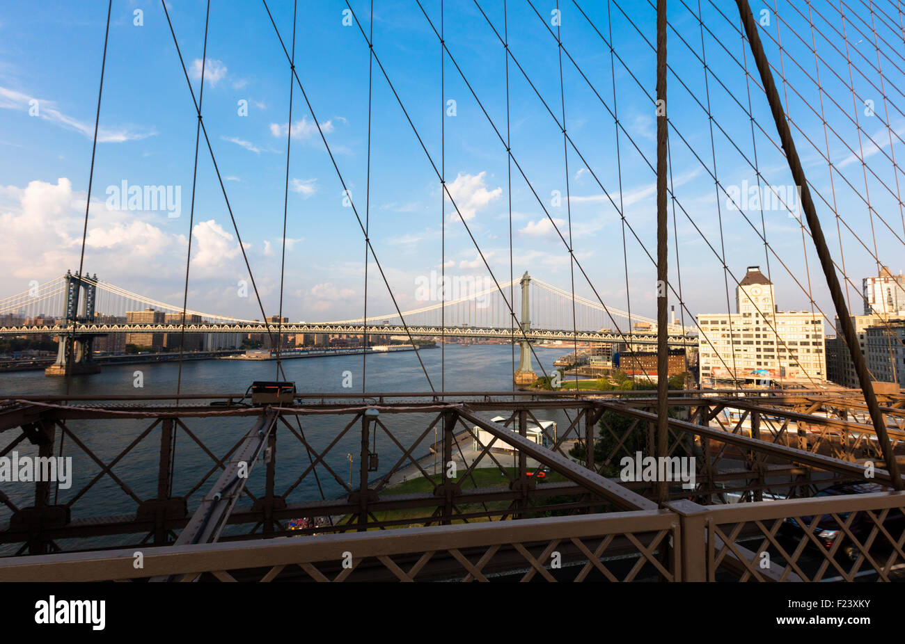 The Brooklyn Bridge is a hybrid cable-stayed/suspension bridge in New ...