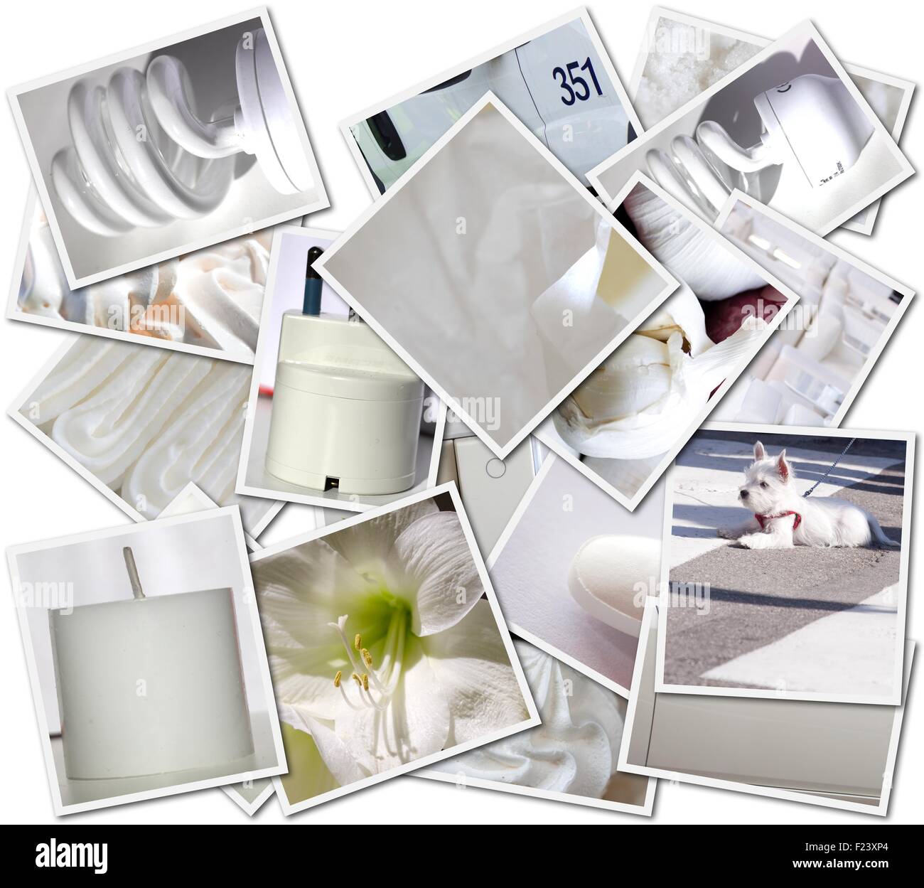 Photo's collage with white objects Stock Photo - Alamy
