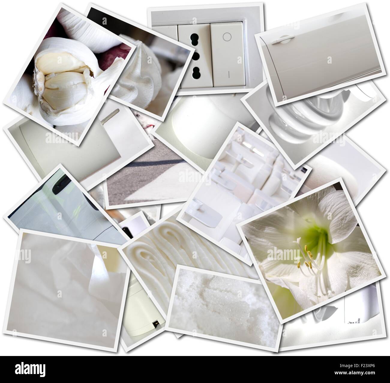 Photo's collage with white objects Stock Photo - Alamy