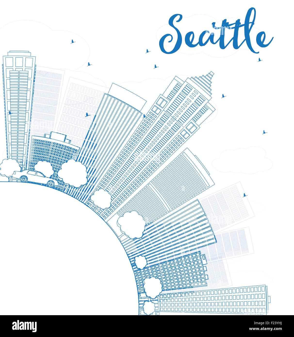 Outline Seattle City Skyline with Blue Buildings and copy space. Vector ...