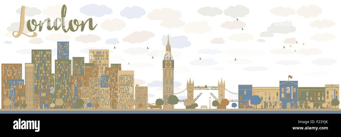 London city skyline silhouette background with blue and brown buildings ...