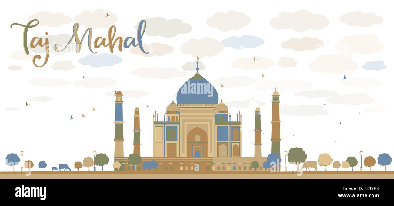 Taj Mahal with Tree and cow. Front view. Vector illustration Stock ...