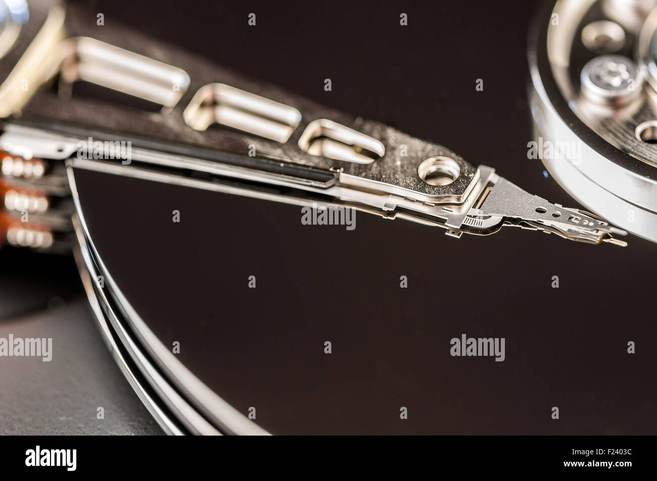 HDD Harddisk internals closeup datadisk reader surface Stock Photo - Alamy