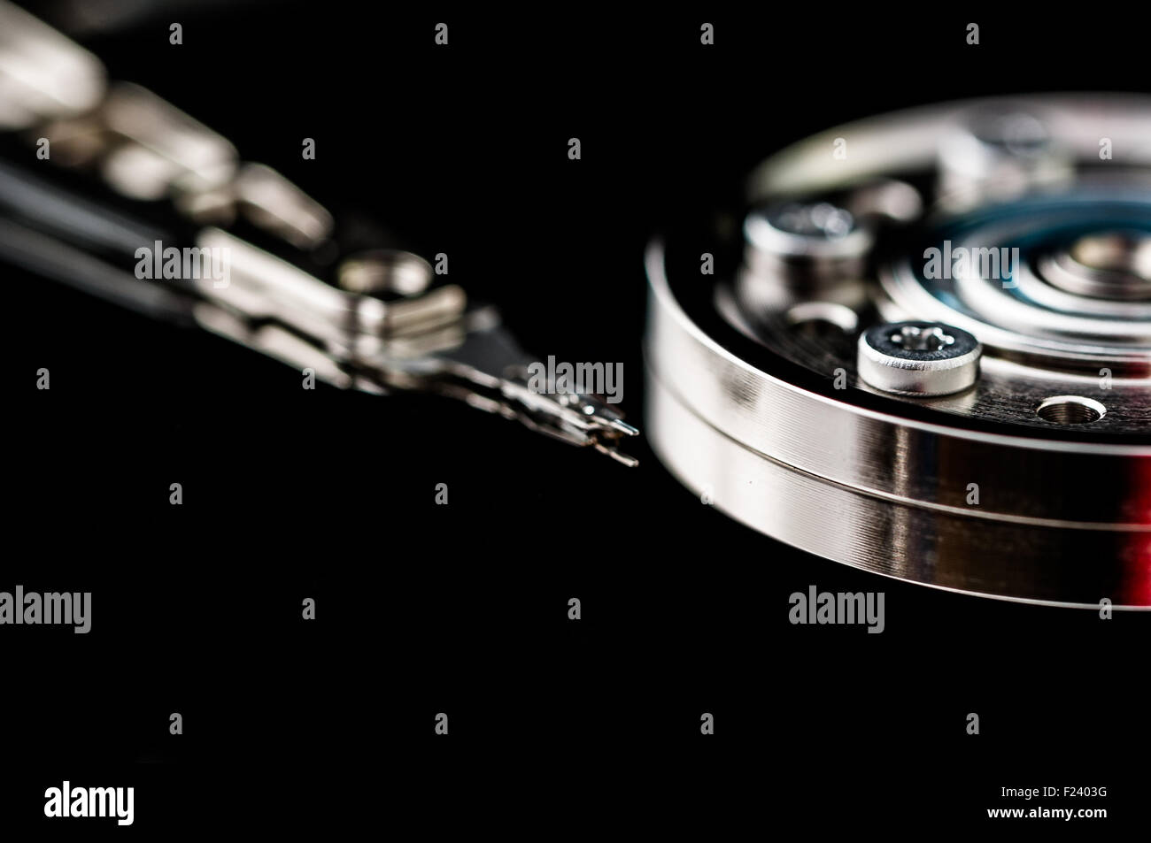 HDD Harddisk internals closeup datadisk reader surface Stock Photo - Alamy