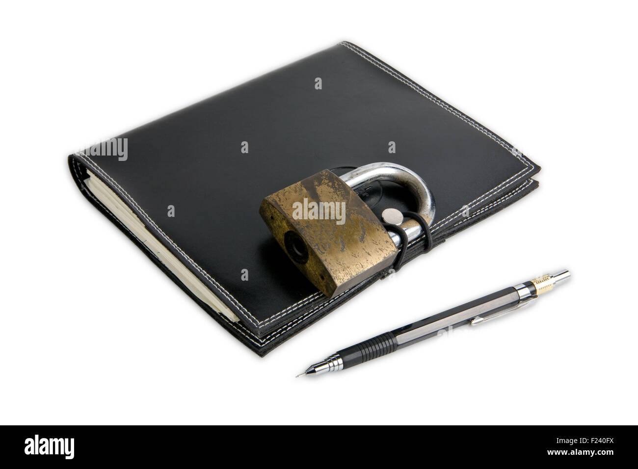 The black notebook is locked with a padlock Stock Photo - Alamy