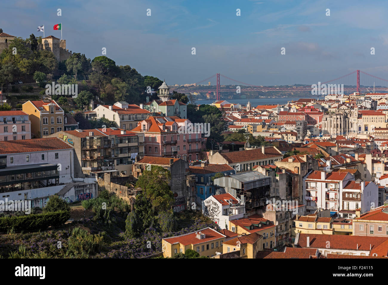 City view to Castle and bridge Lisbon Portugal Stock Photo - Alamy