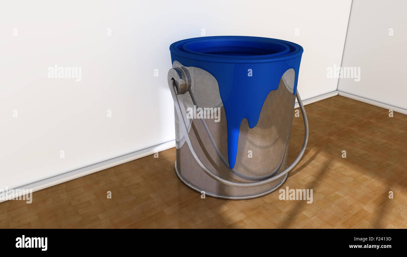 Interior room and paint can Stock Photo - Alamy