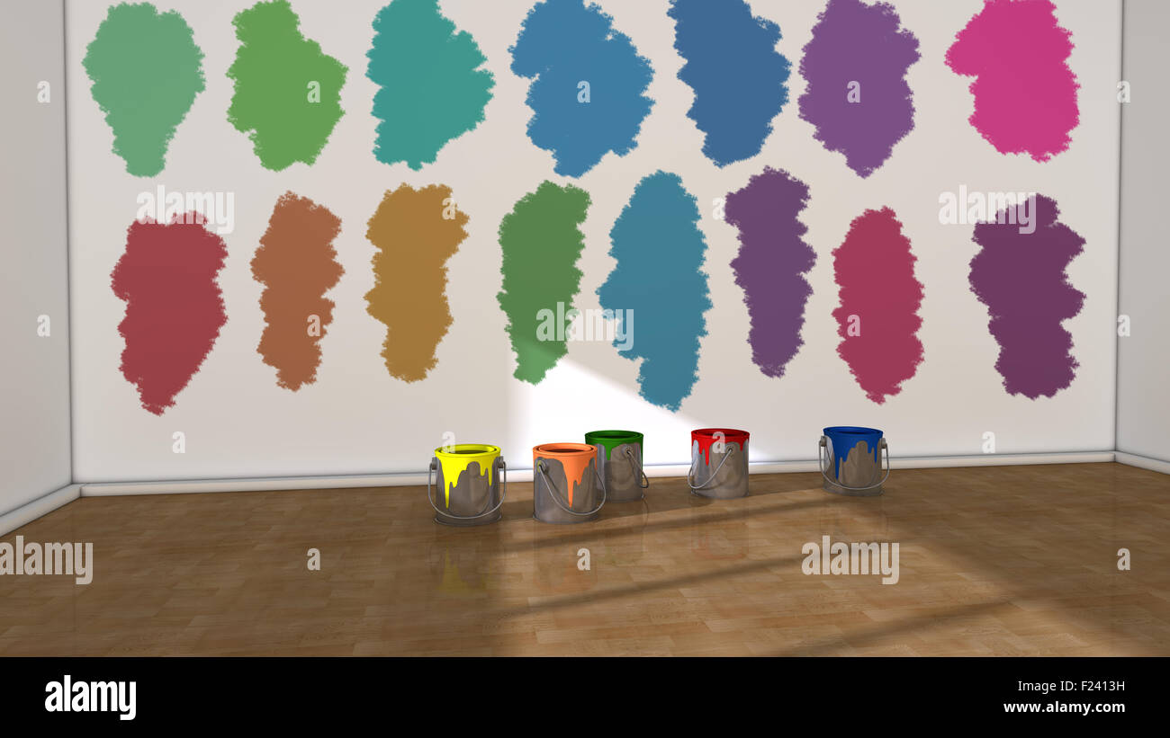Interior room and paint cans Stock Photo - Alamy