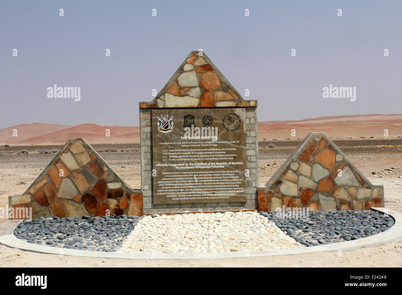 Namib Sand Sea World Heritage Site monument at the World Heritage Site ...