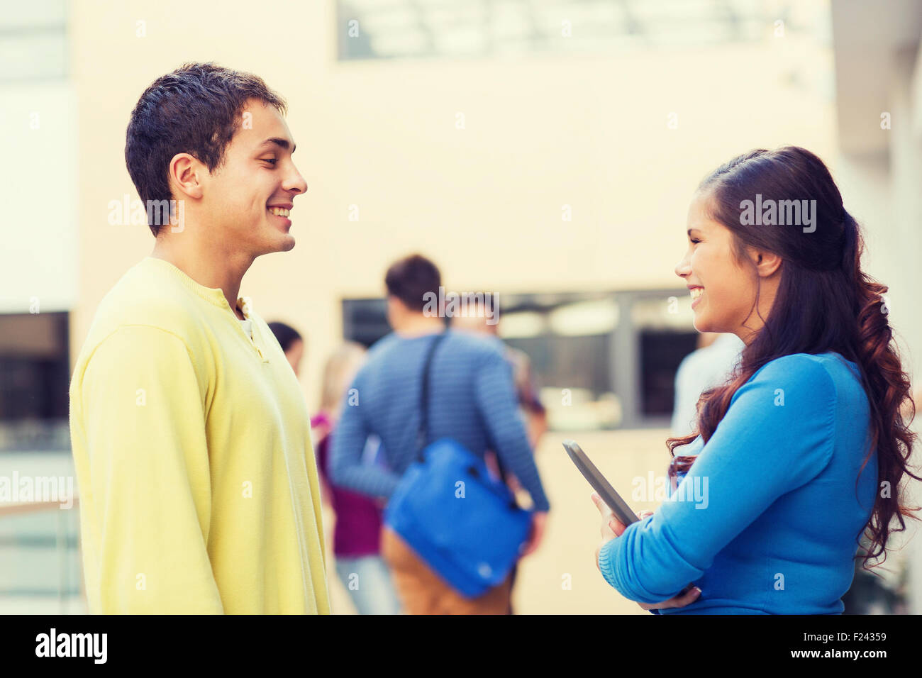 group of smiling students tablet pc computer Stock Photo - Alamy