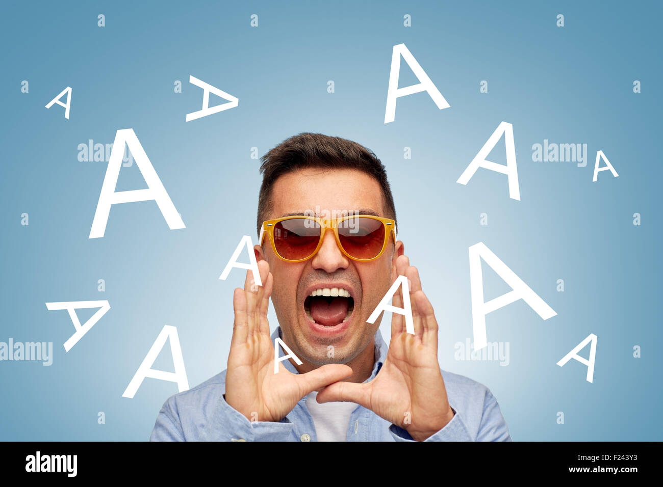 face of angry shouting a letters man in sunglasses Stock Photo - Alamy