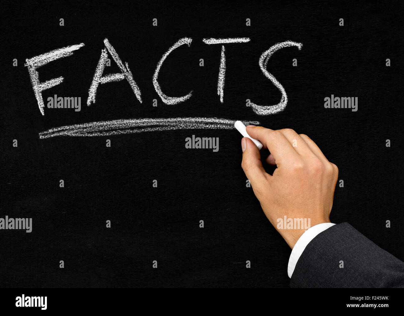 Man writing the word 'Facts' with chalk on blackboard background Stock ...