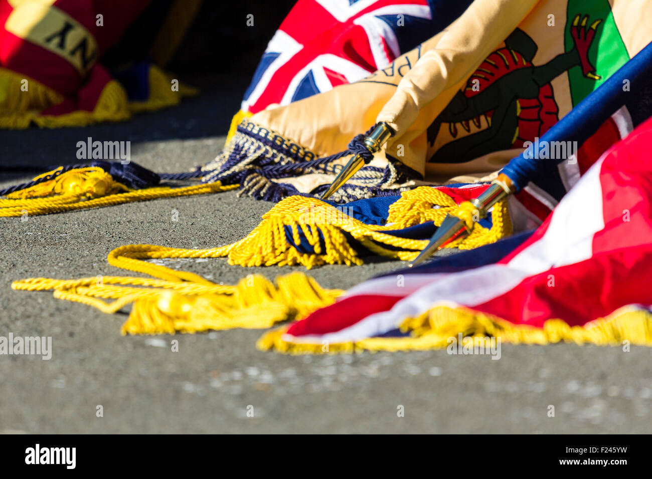Military standards and flags, including Union Jack, lowered so they ...