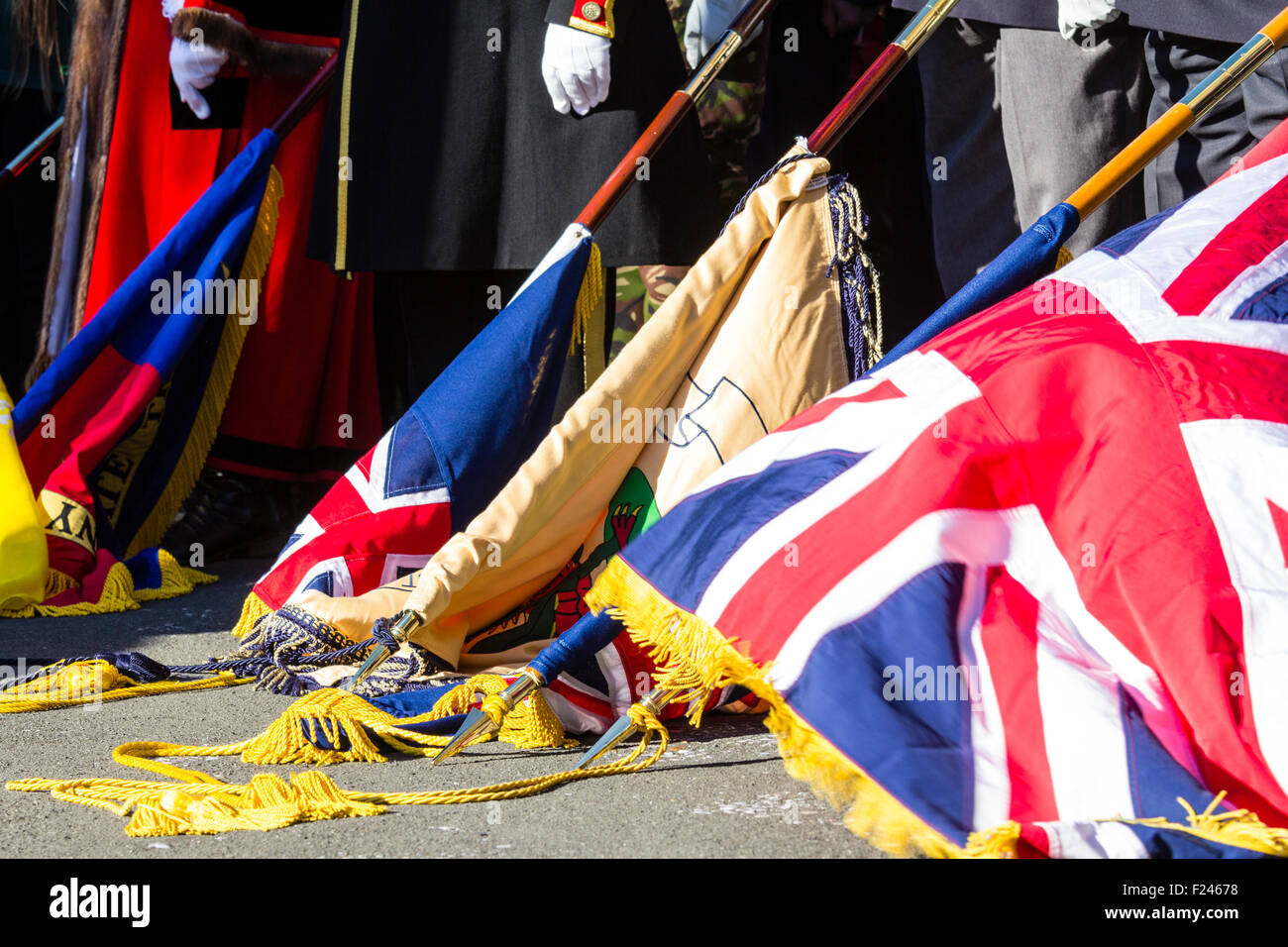 Military standards and flags, including Union Jack, lowered so they ...