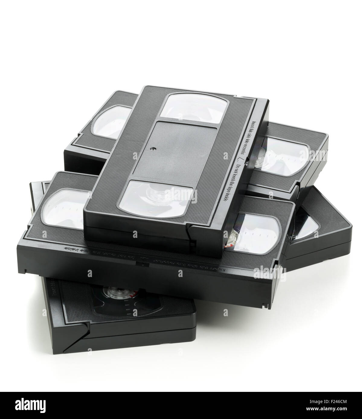 Heap of analog video home system (VHS) tape over white background Stock ...