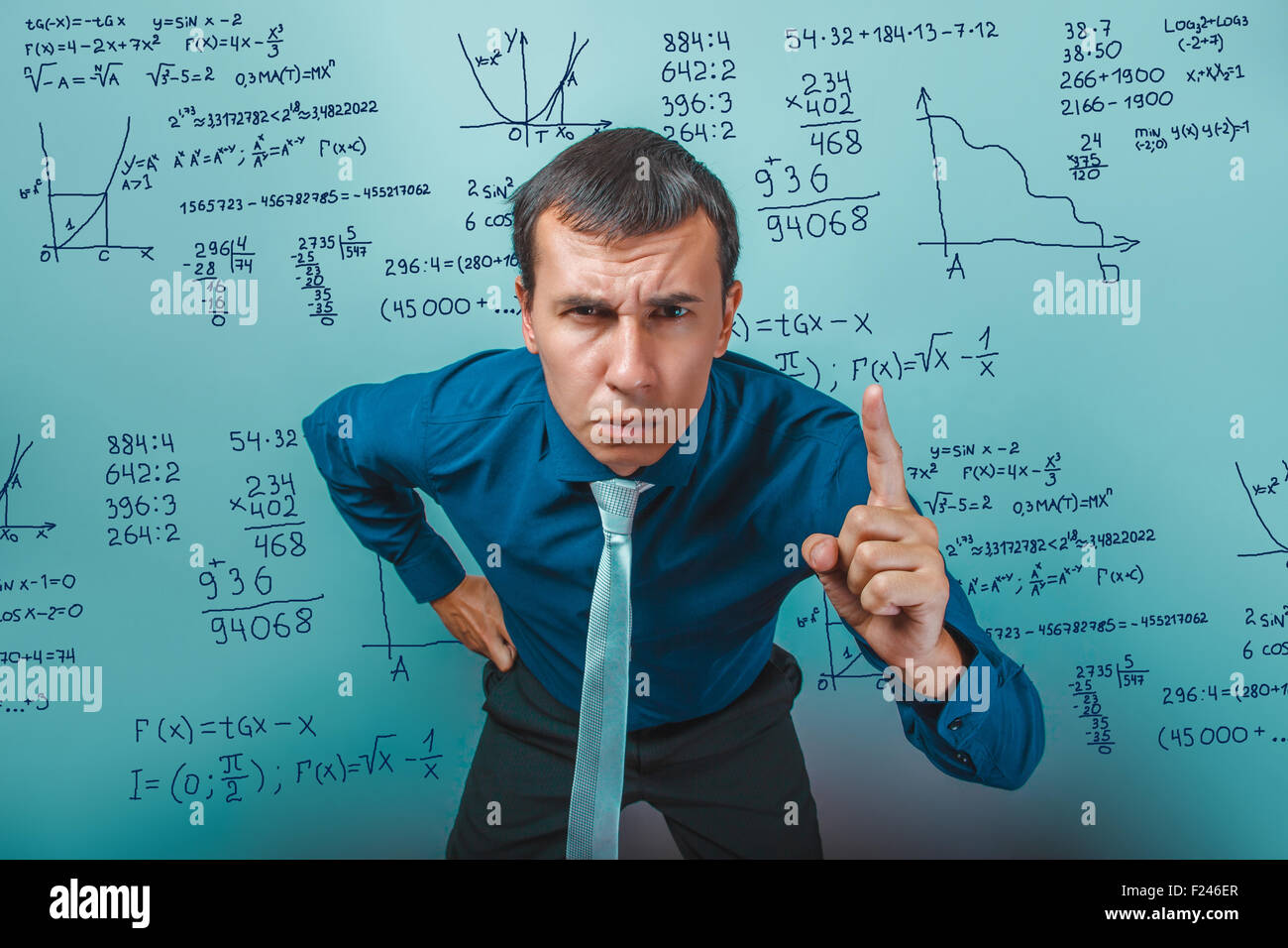 Teacher scientist Professor serious science raised a finger up t Stock ...