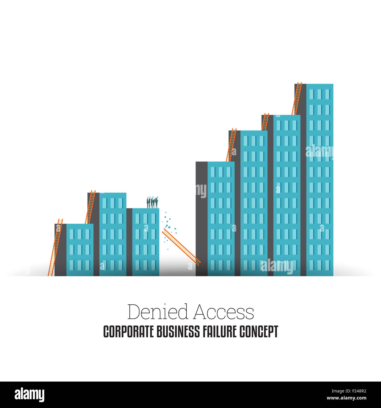 Vector illustration of several people watching a ladder tumbling down ...