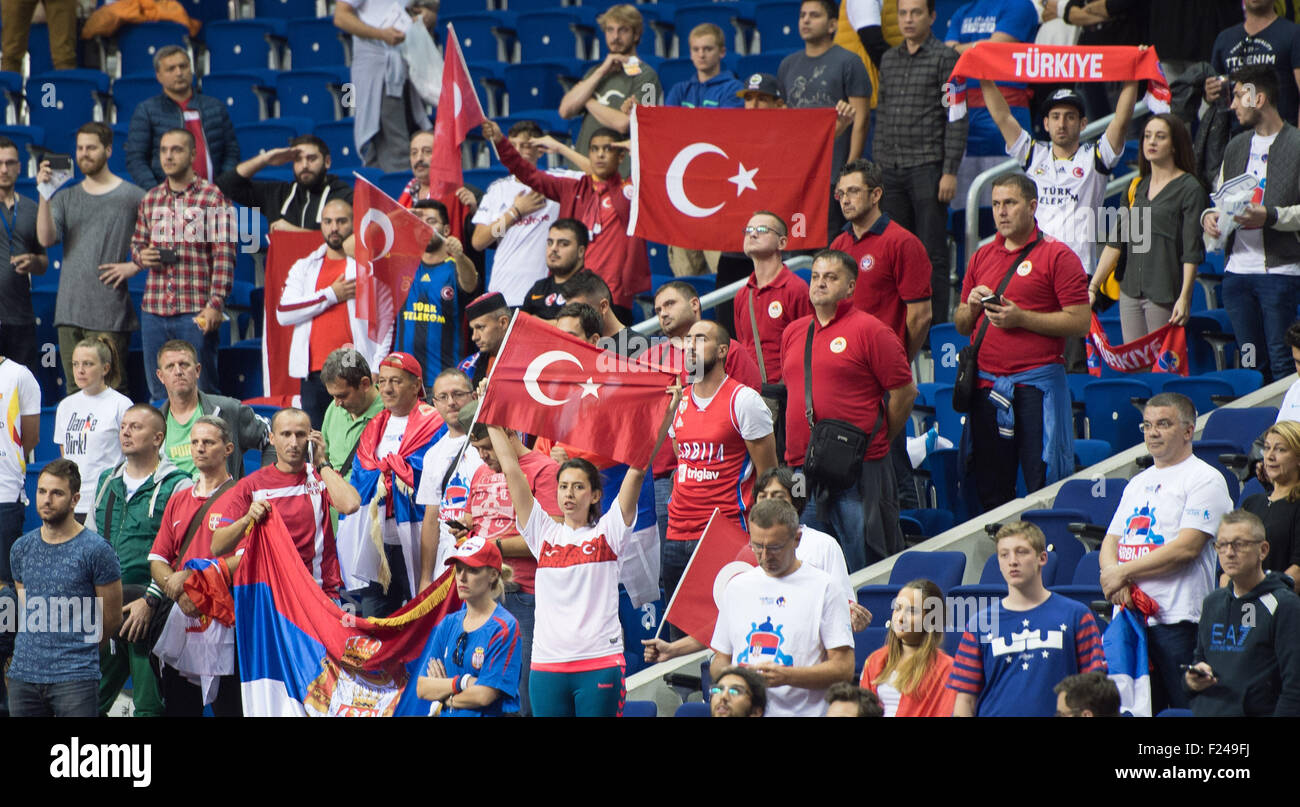 Turkey's fans sing the Turkish national anthem during the FIBA ...
