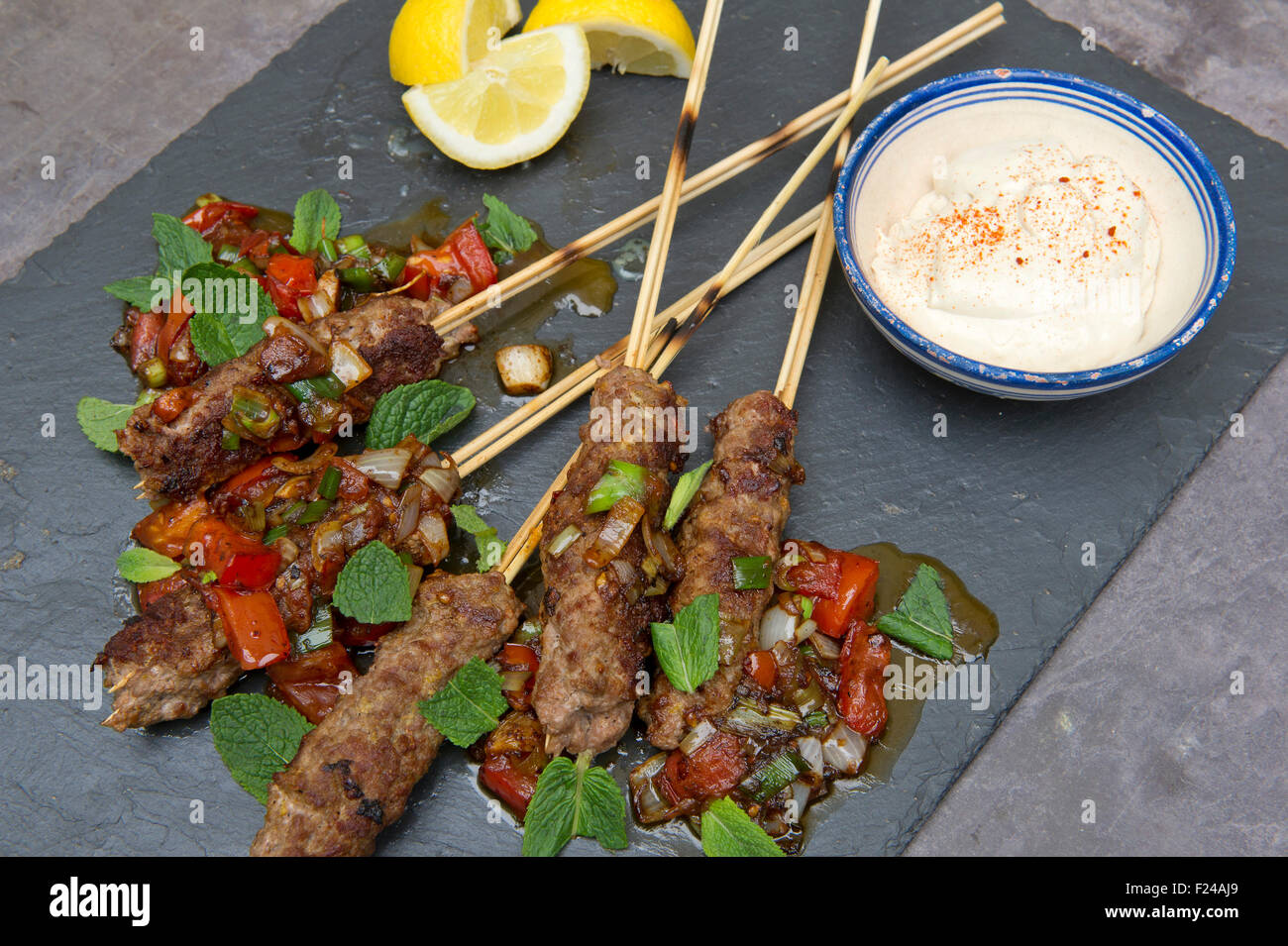 Paleo diet food, lamb kofta with tahini rice, supposed based on 'cave ...