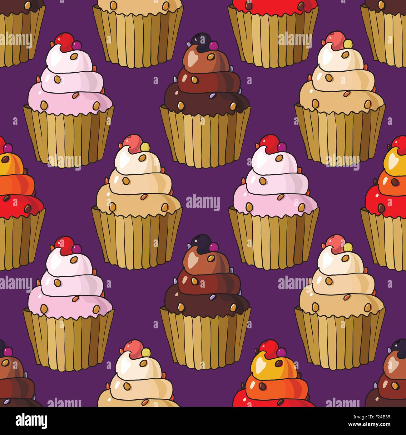 Seamless Pattern With Cherry Cupcakes Stock Vector Image And Art Alamy
