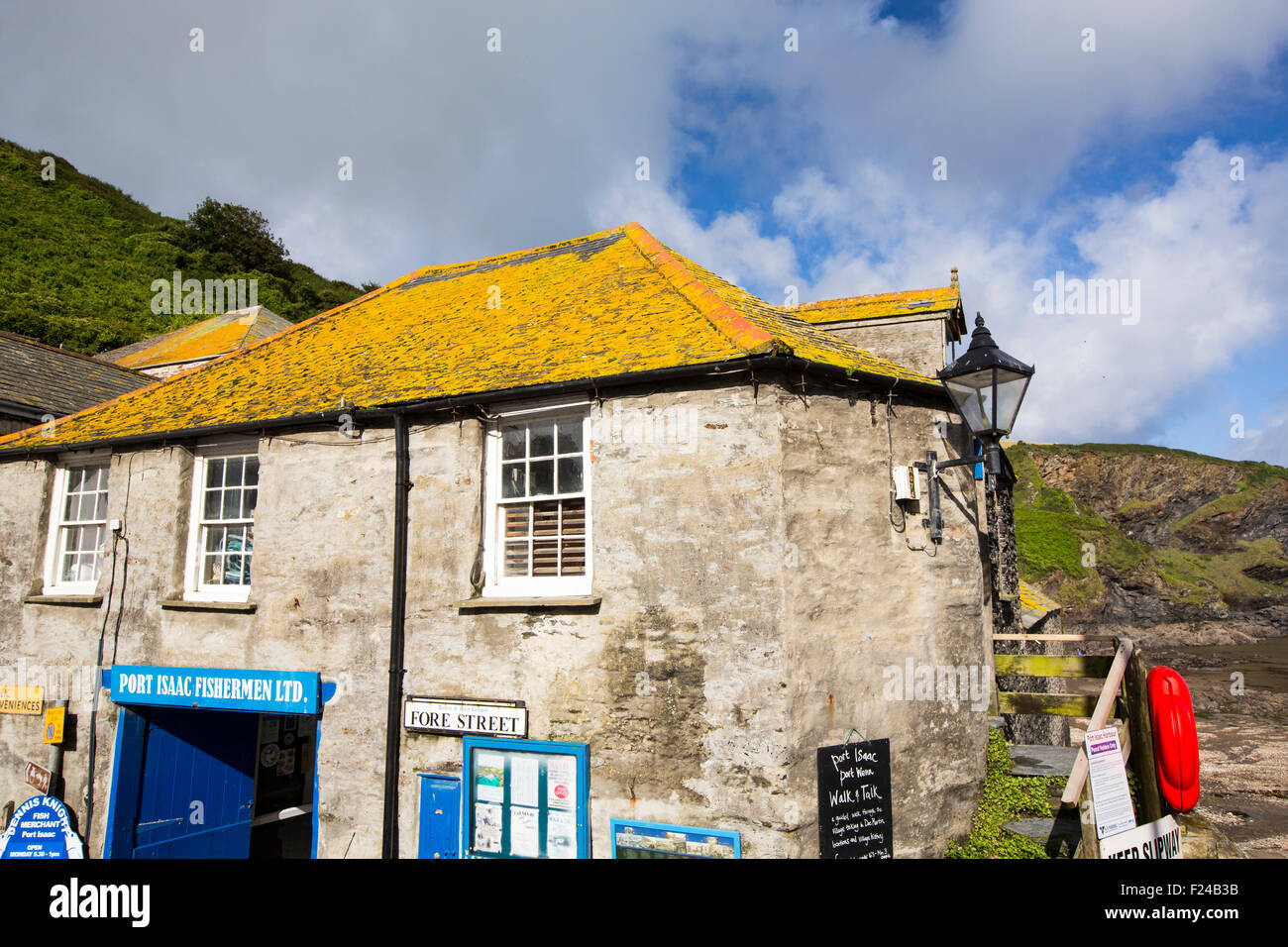 A fishing building in Port Isaac in Cornwall, UK, a village made famous ...