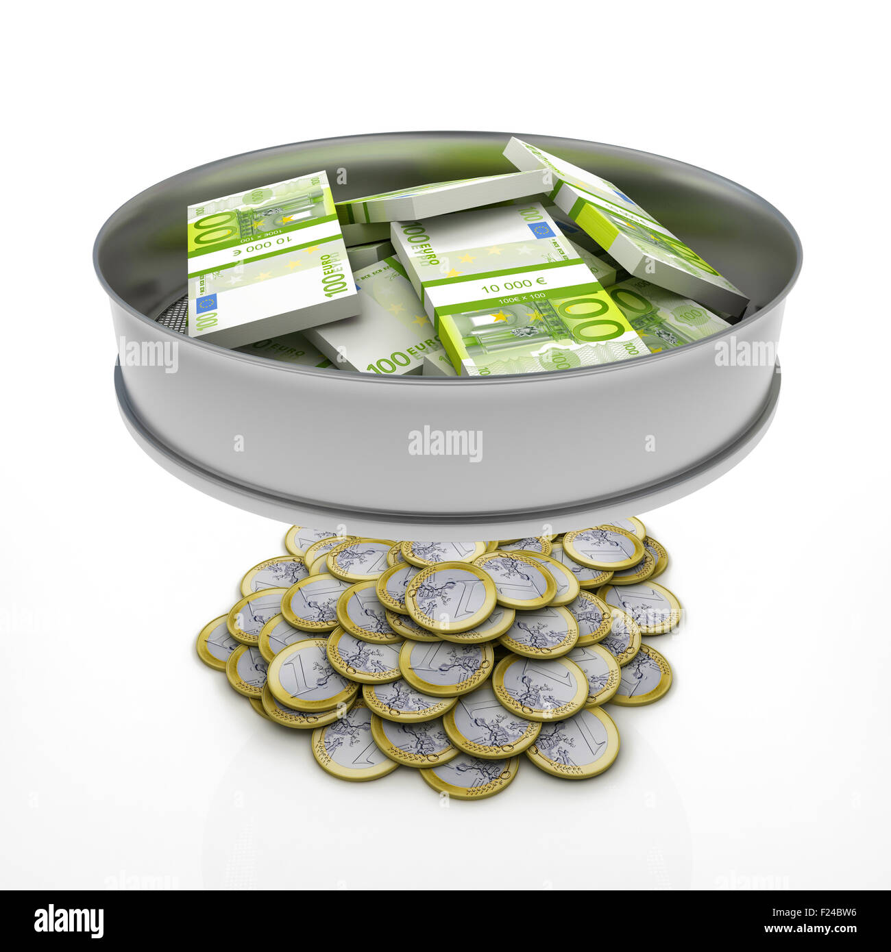 Euro money sifting through sieve into coin Stock Photo - Alamy