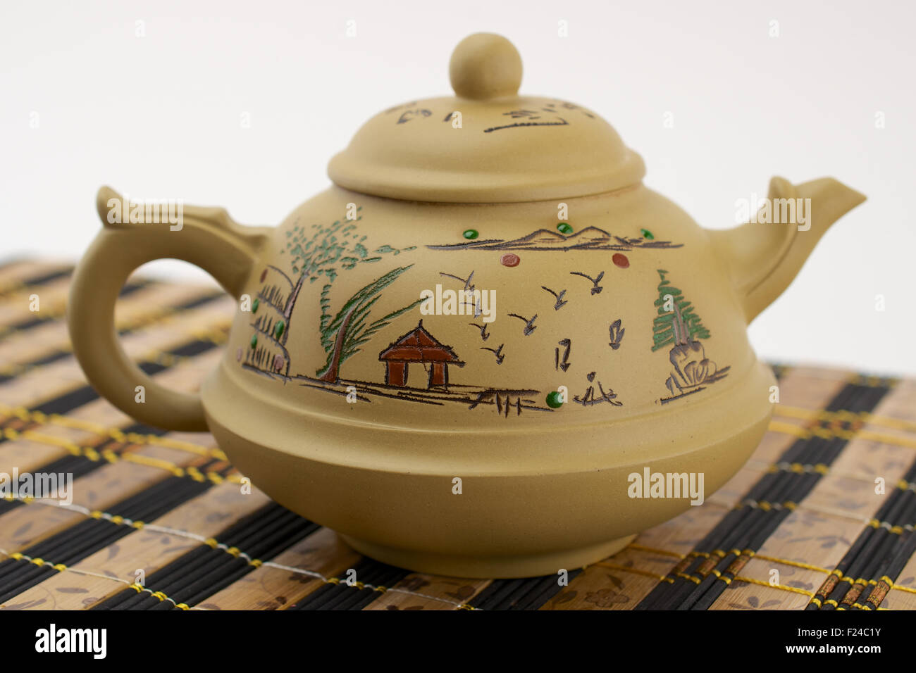 Chinese traditional clay teapot on bamboo mat Stock Photo - Alamy