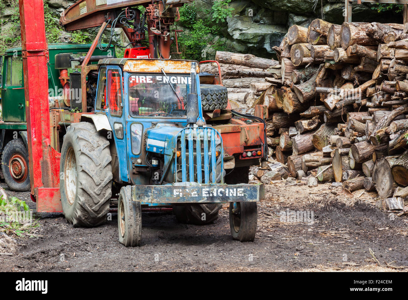 A blue tractor fire engine, near Lingen, Herefordshire Stock Photo - Alamy