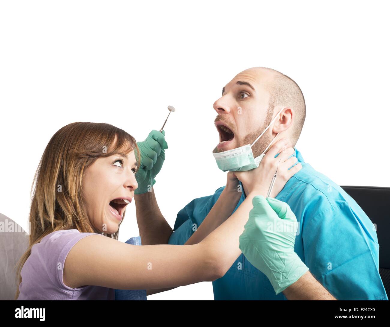 Angry patient by dentist Stock Photo - Alamy