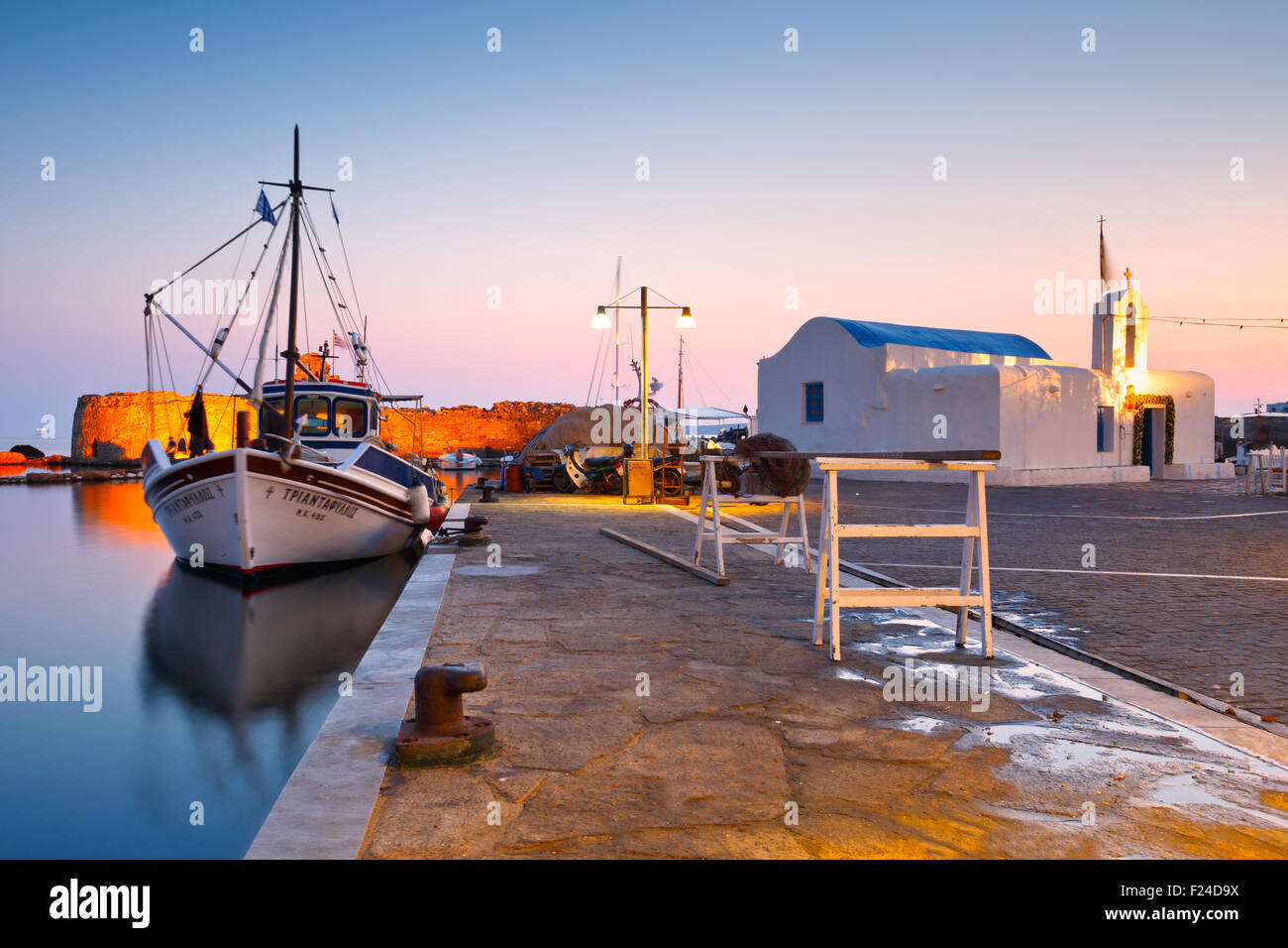 View of the port in Naousa village on Paros island, Greece Stock Photo ...