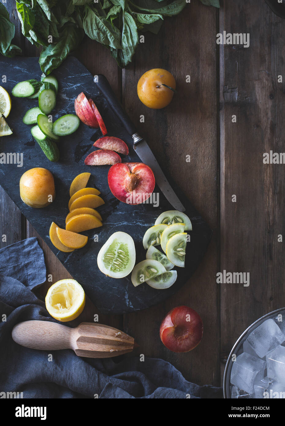 A basil plum fruit cocktail. Ingredients Stock Photo - Alamy