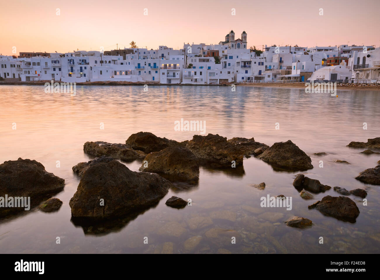 Beach in Naousa village on Paros island, Greece Stock Photo - Alamy