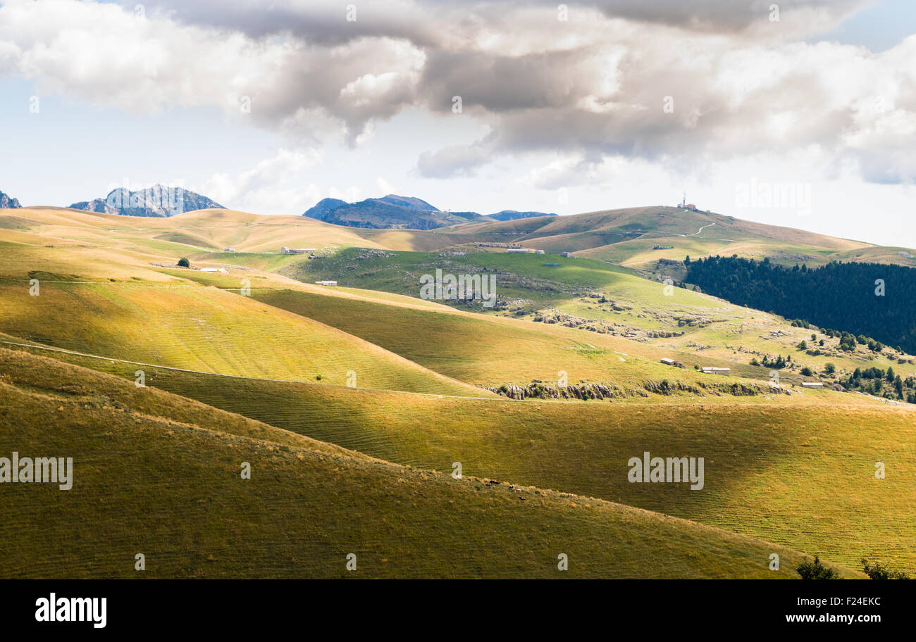 View of meadows in the mountains that create sinuous lines Stock Photo ...