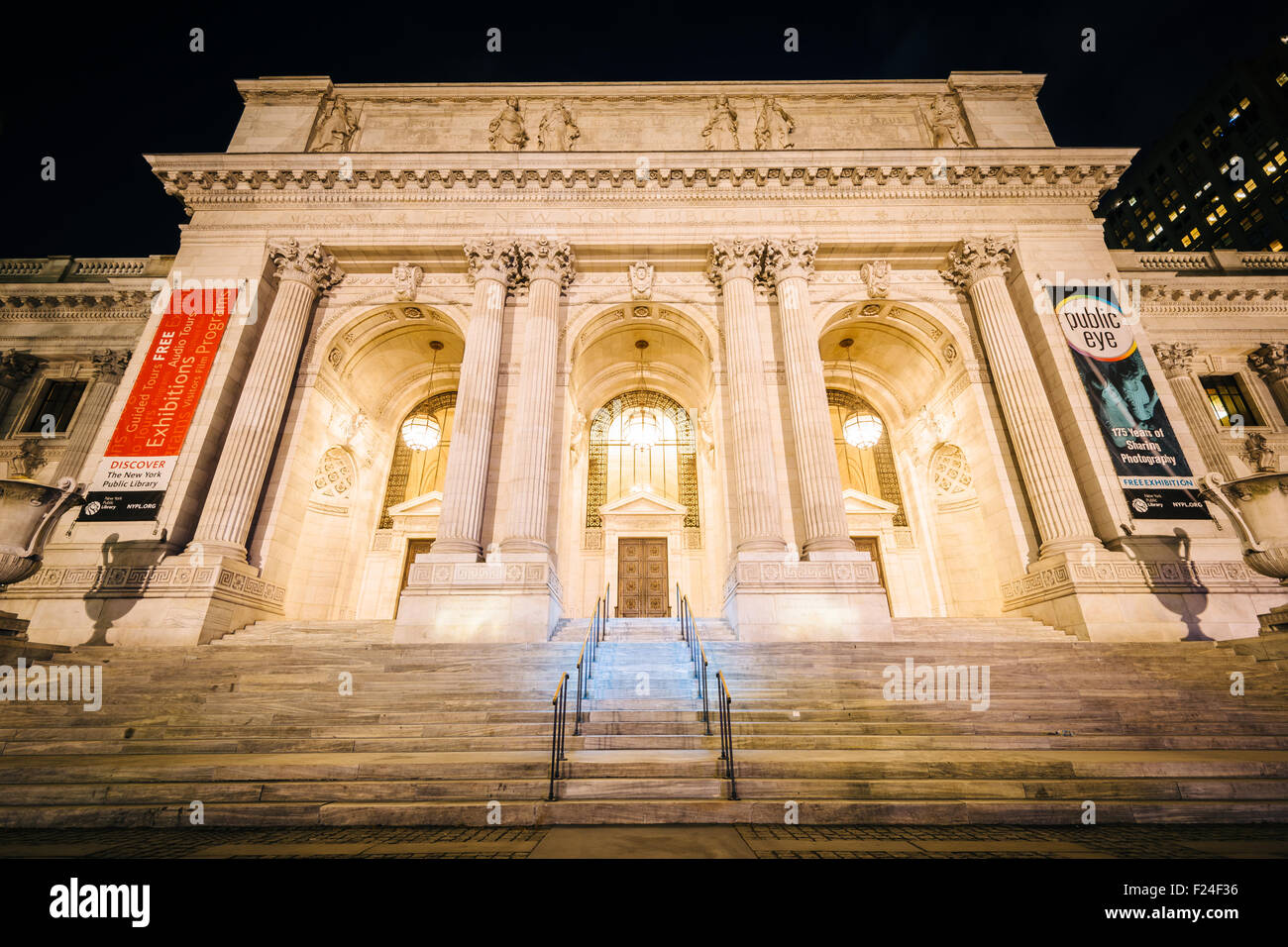 The New York Public Library at night, in Midtown Manhattan, New York ...