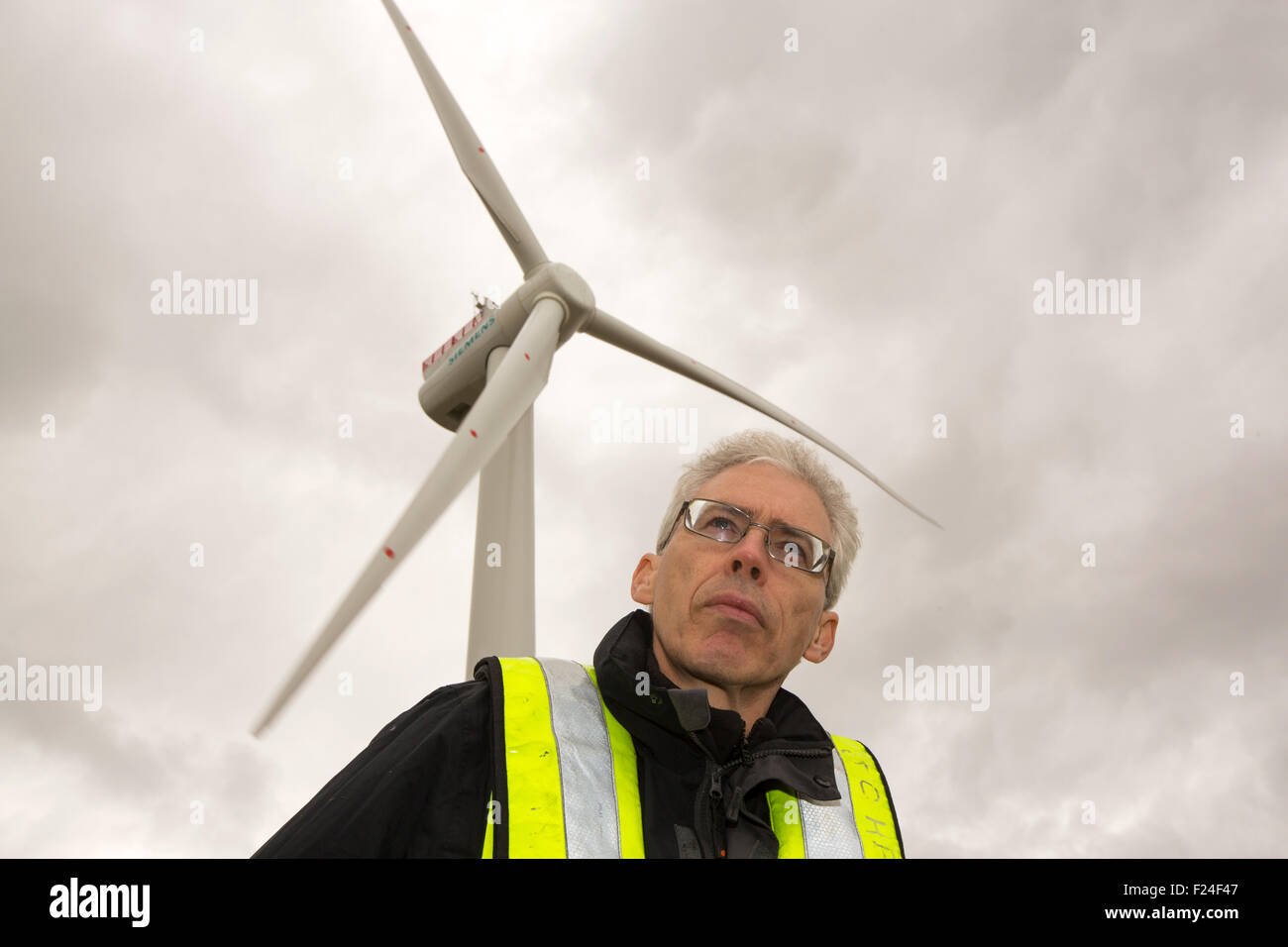 Doug Parr, chief scientist for Greenpeace UK at Gunfleet Sands offshore ...