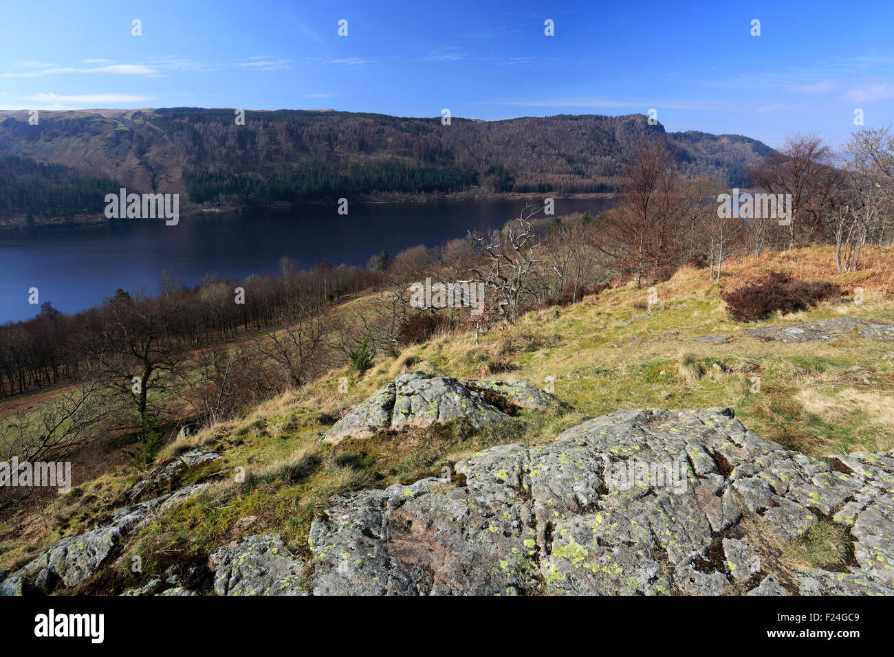 Spring, reflections in Thirlmere reservoir, Lake District National Park ...