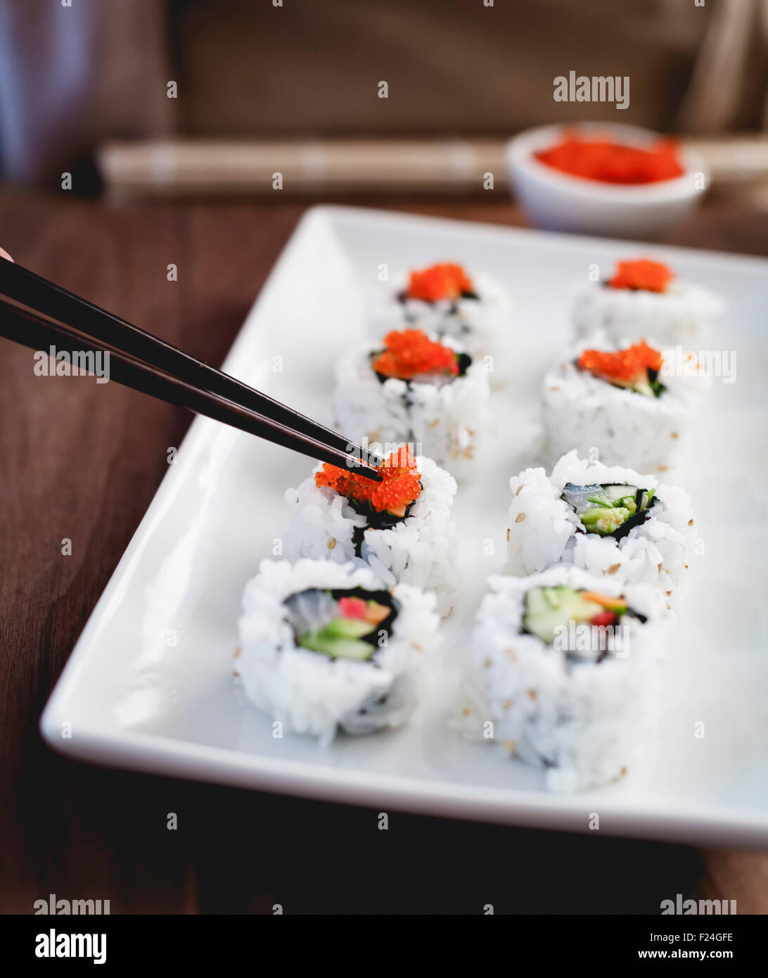 Sushi with tobiko roe Stock Photo - Alamy