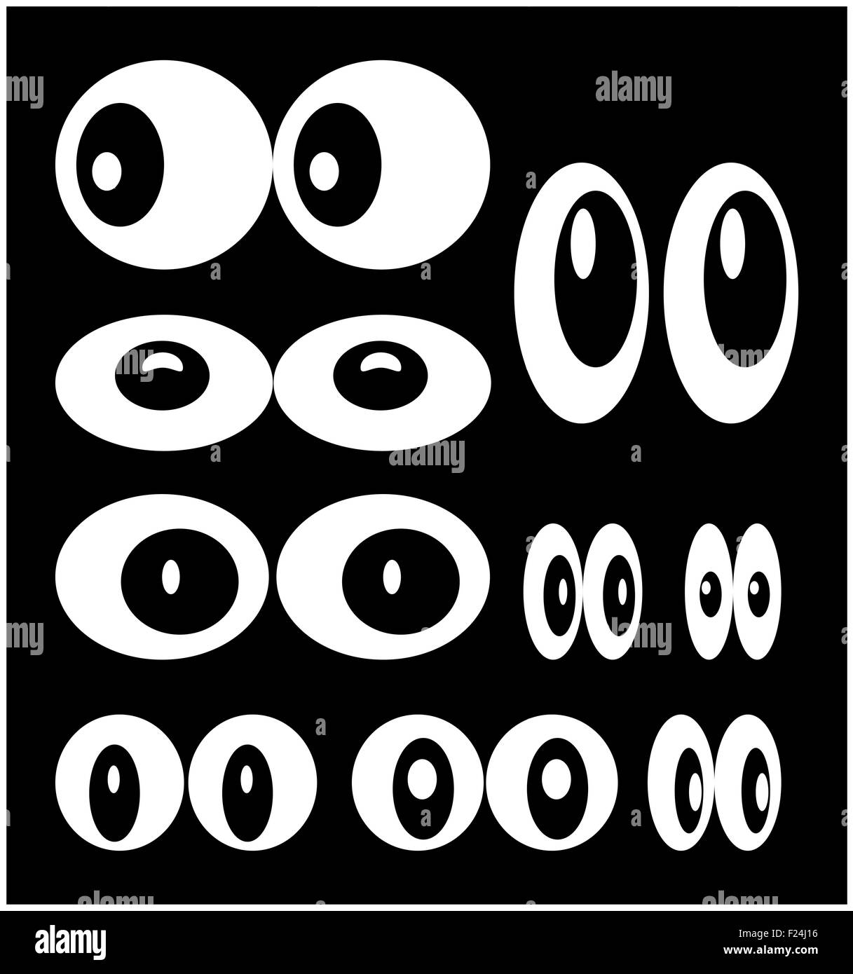 Vector cartoon eyes set isolated on black background Stock Photo - Alamy