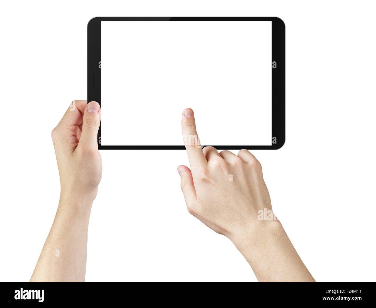 young man hands using tablet pc with blank screen Stock Photo - Alamy