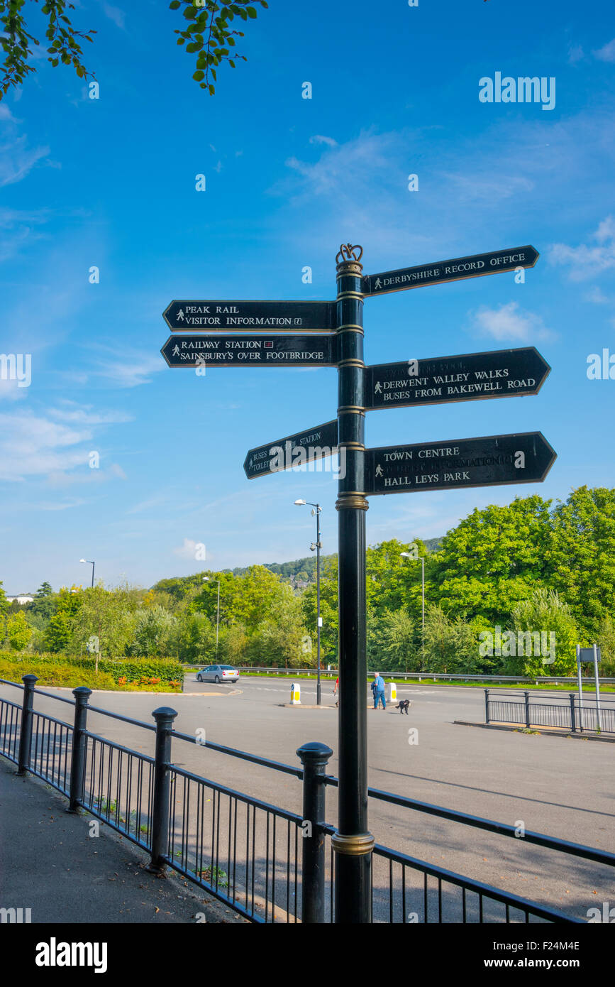 A Sign post for the town centre, and railway station in Matlock ...