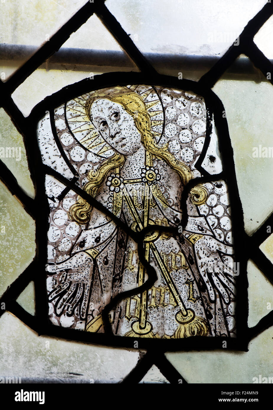 Medieval stained glass, St. Margaret`s Church, Bagendon ...