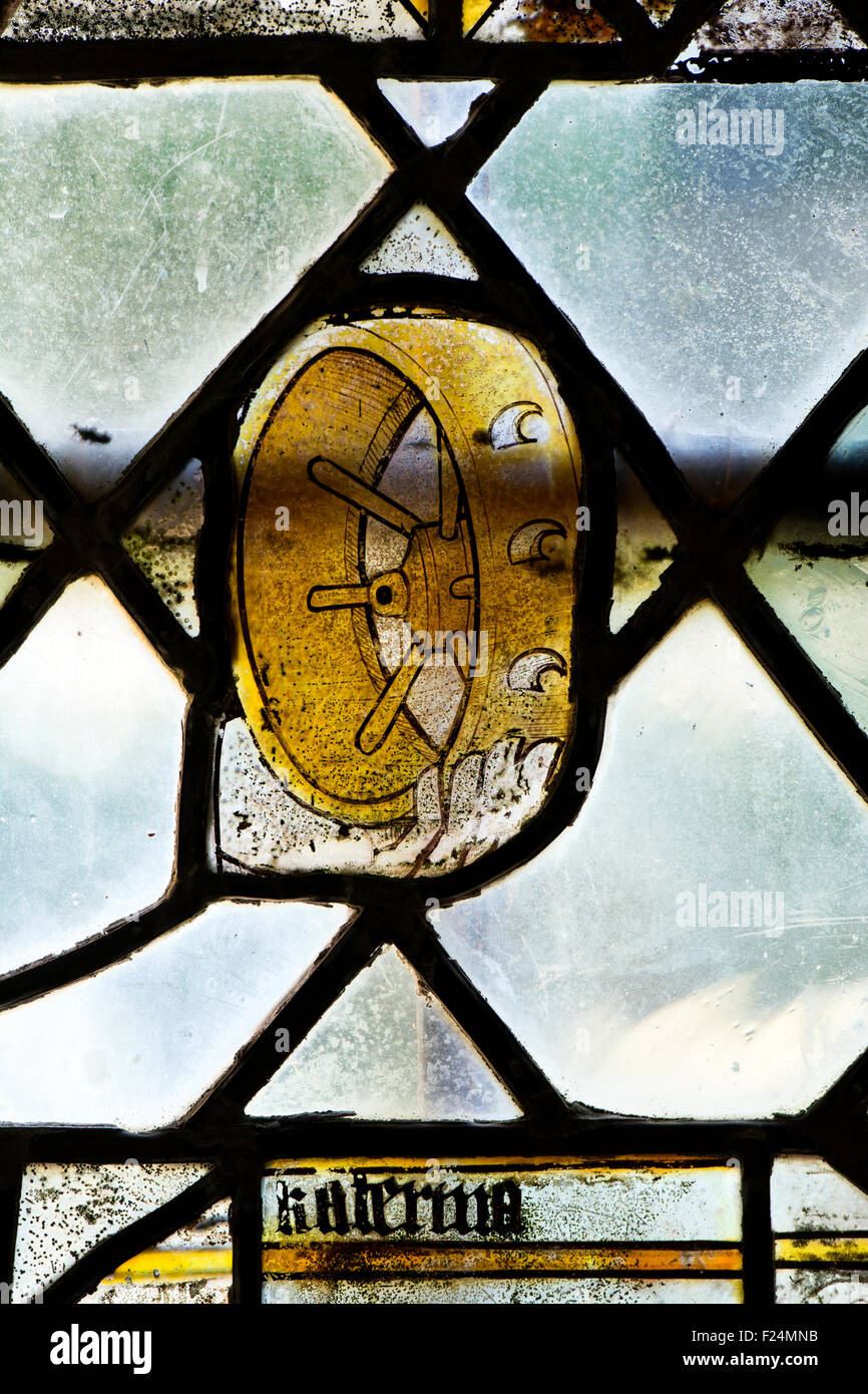 Medieval stained glass of Saint Catherine`s wheel, St. Margaret`s ...