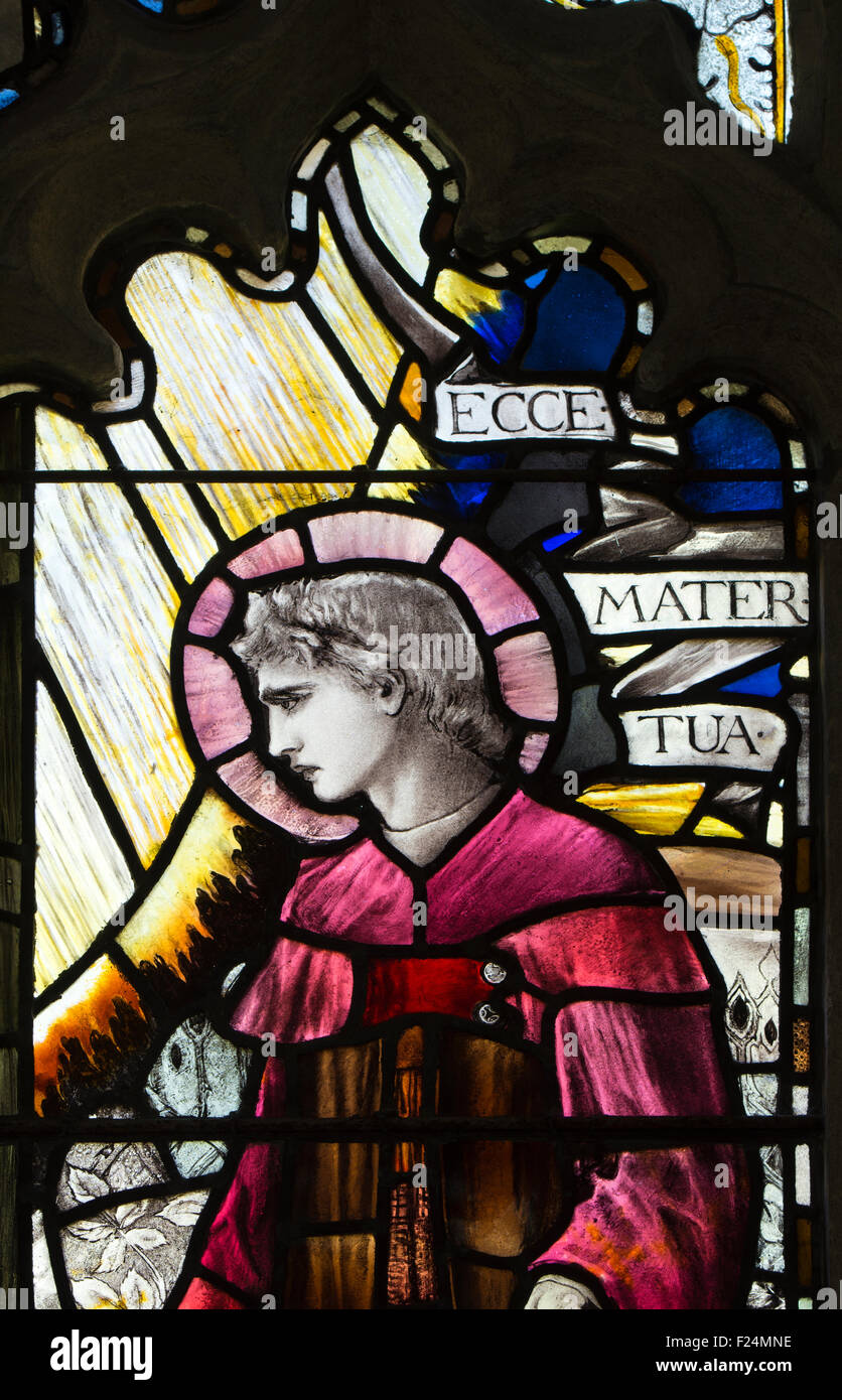 Stained glass in St. Margaret`s Church, Bagendon, Gloucestershire ...